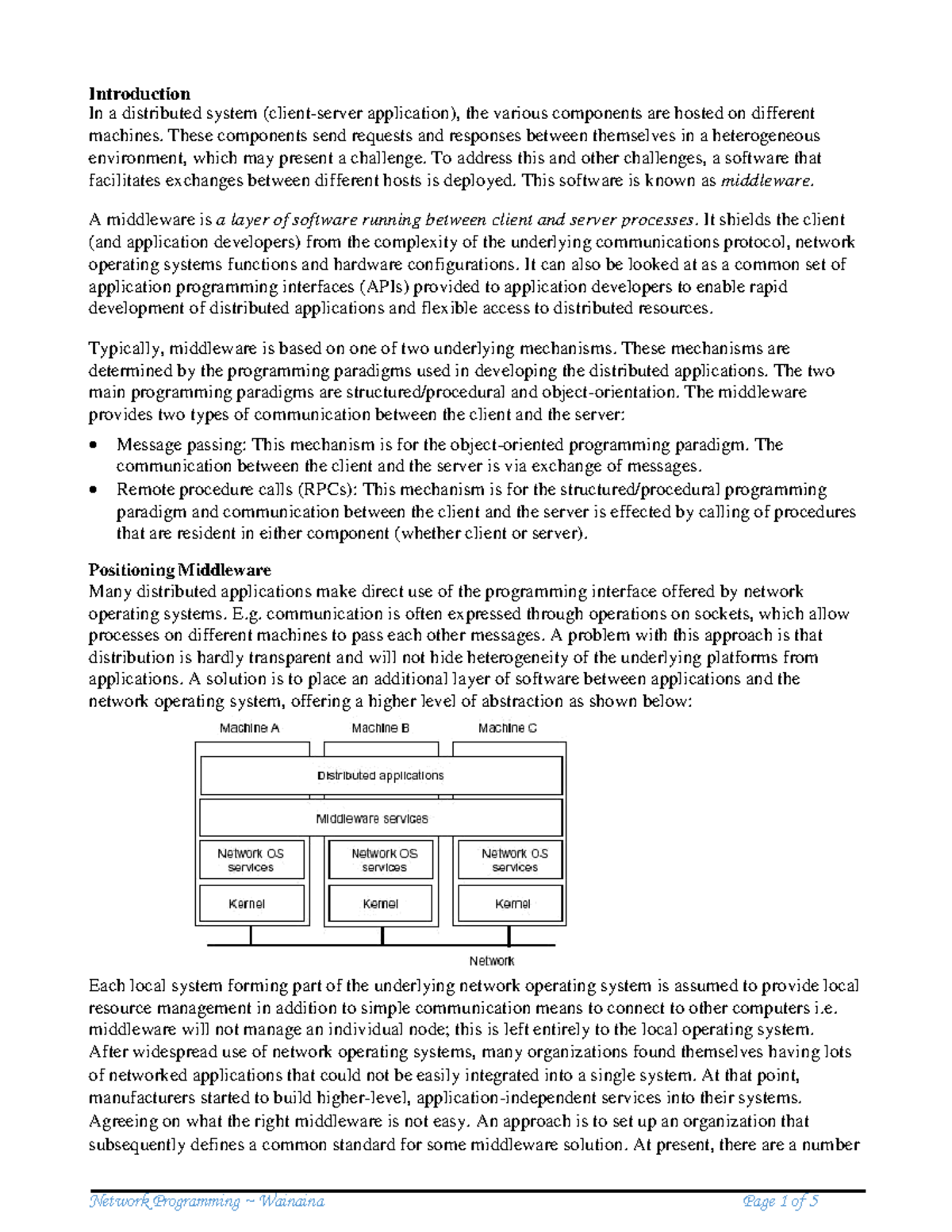 2 Network Programming Notes Middleware Introduction In A Distributed System Client Server