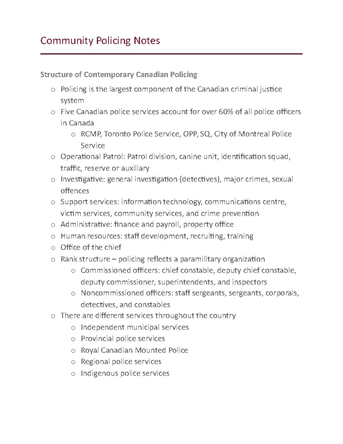 Community Policing Notes - Community Policing Notes Structure of ...