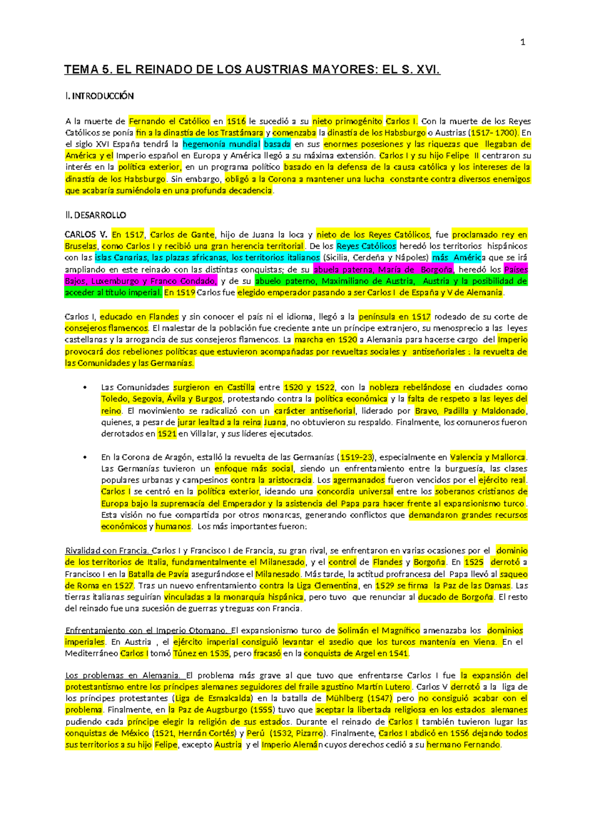 5 Los Austrias mayores - historia - 1 TEMA 5. EL REINADO DE LOS AUSTRIAS MAYORES: EL S. XVI. l ...