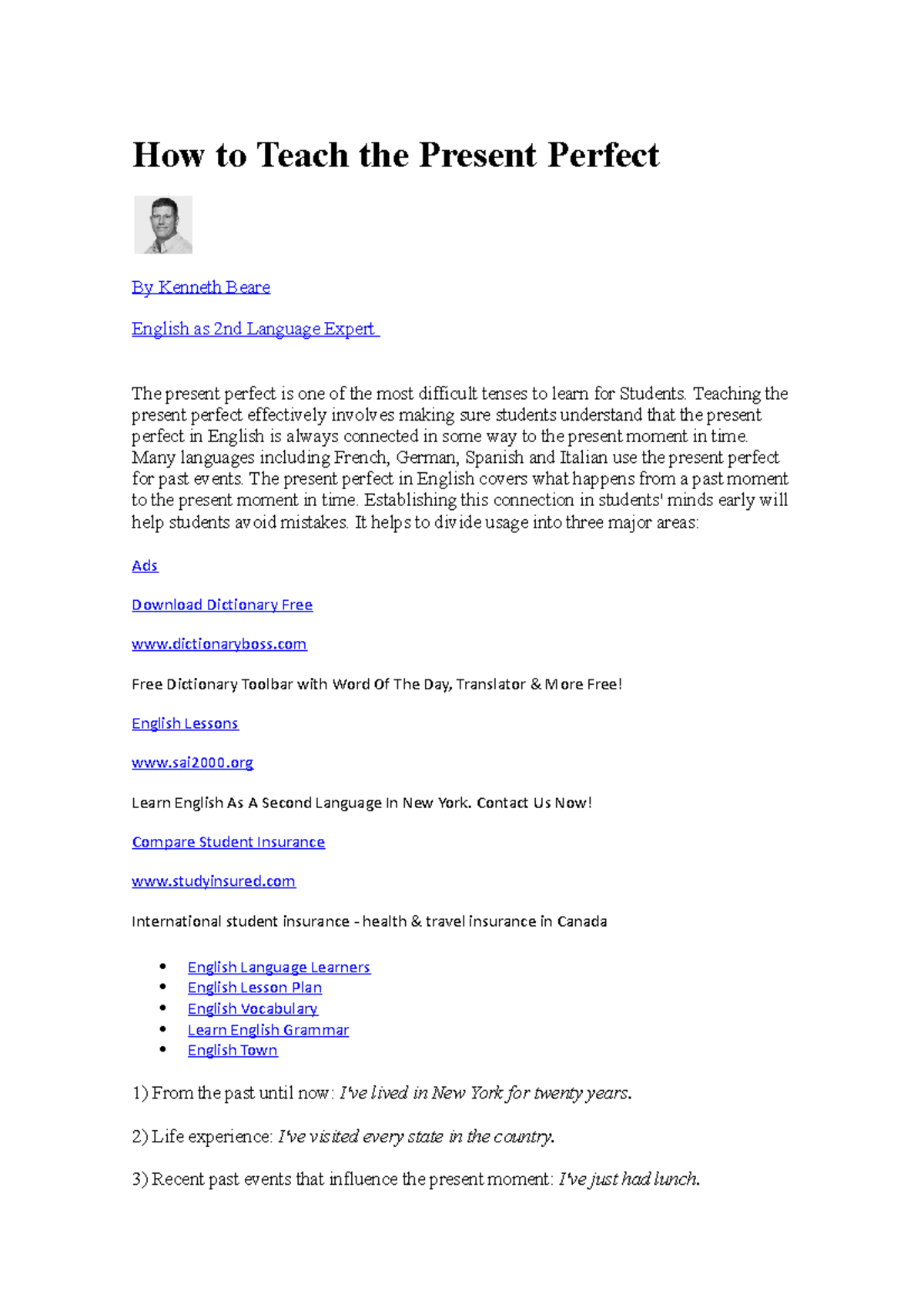 How to Teach the Present Perfect - Teaching the present perfect ...