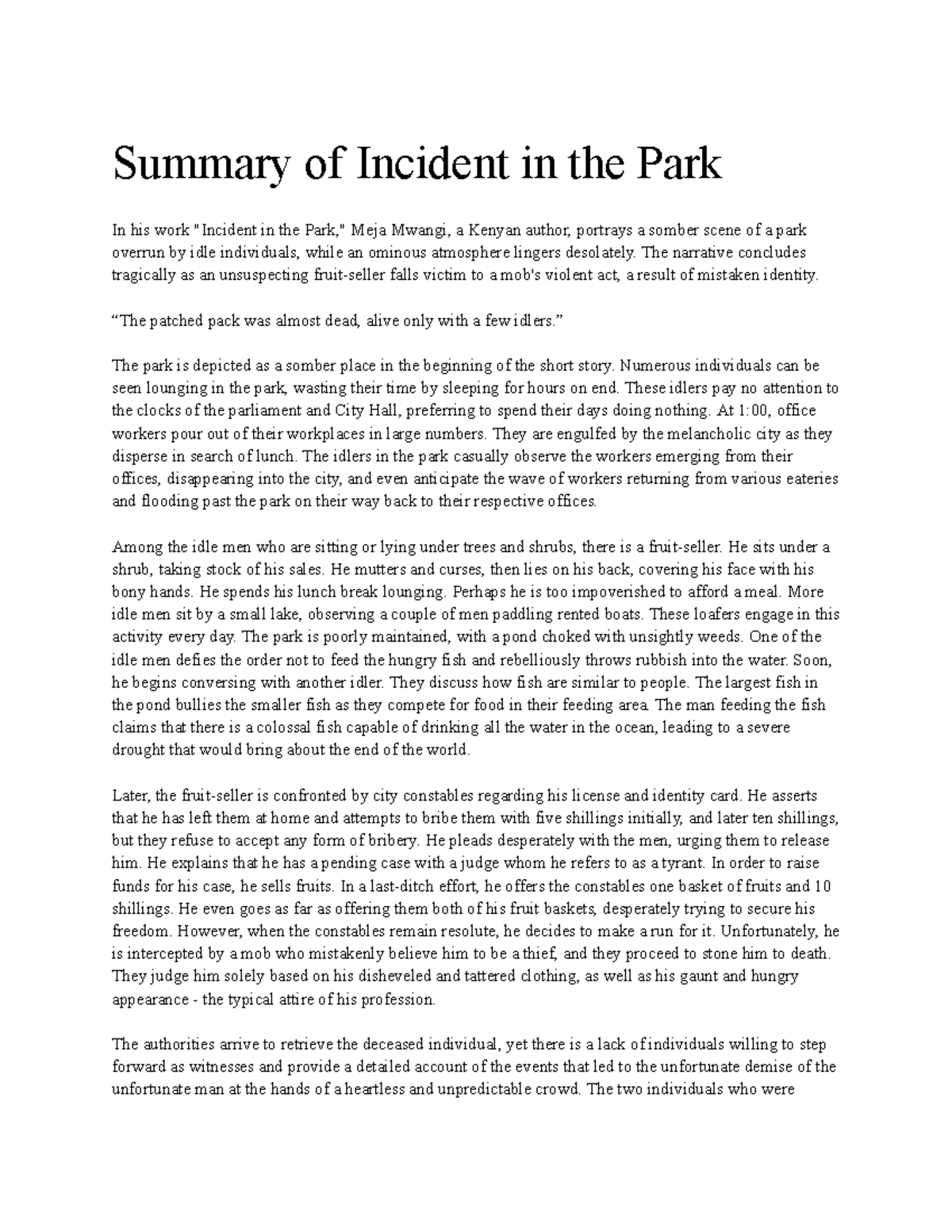 Untitled document - Summary of Incident in the Park In his work ...