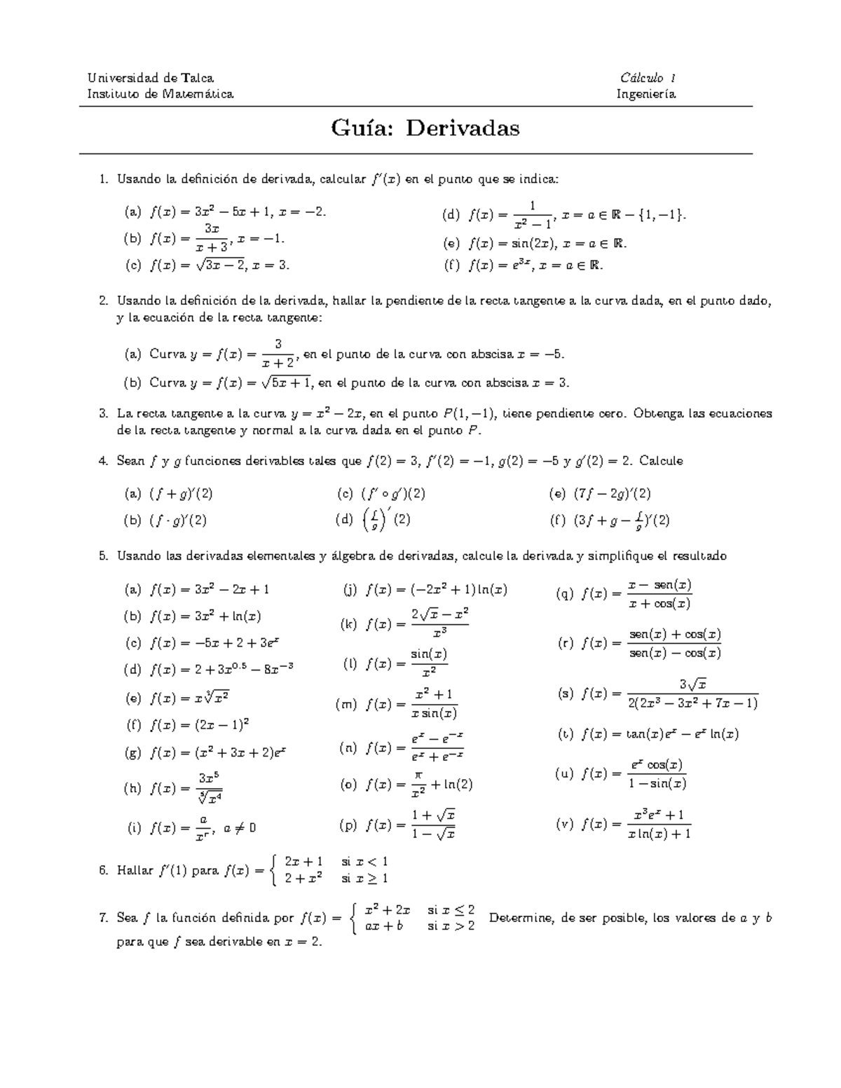 Derivadas - Jsks - Universidad de Talca C ́alculo 1 Instituto de Matem ...