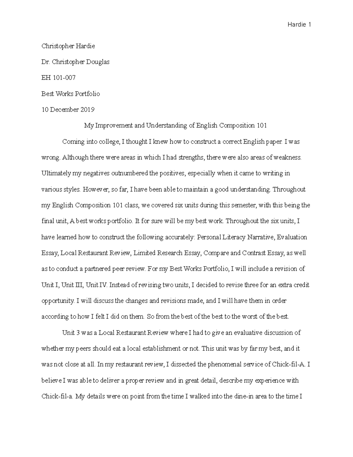 YourBest Work Portfolio - Hardie 1 Christopher Hardie Dr. Christopher ...