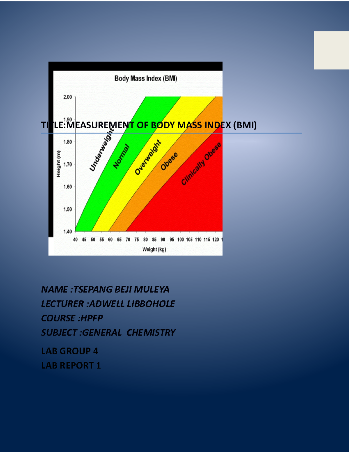 LAB Report ORG 1 wuup do EU ugfrryu - TITLE:MEASUREMENT OF BODY MASS ...