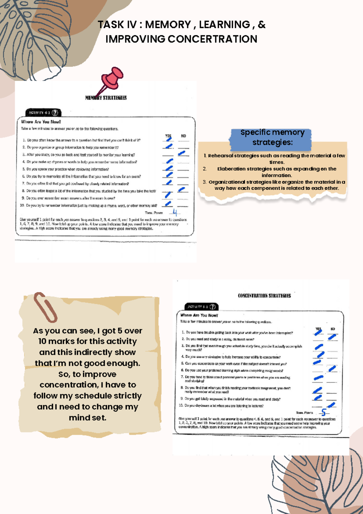 UED TASK IV - TASK IV : MEMORY , LEARNING , & IMPROVING CONCERTRATION Specific memory - Studocu