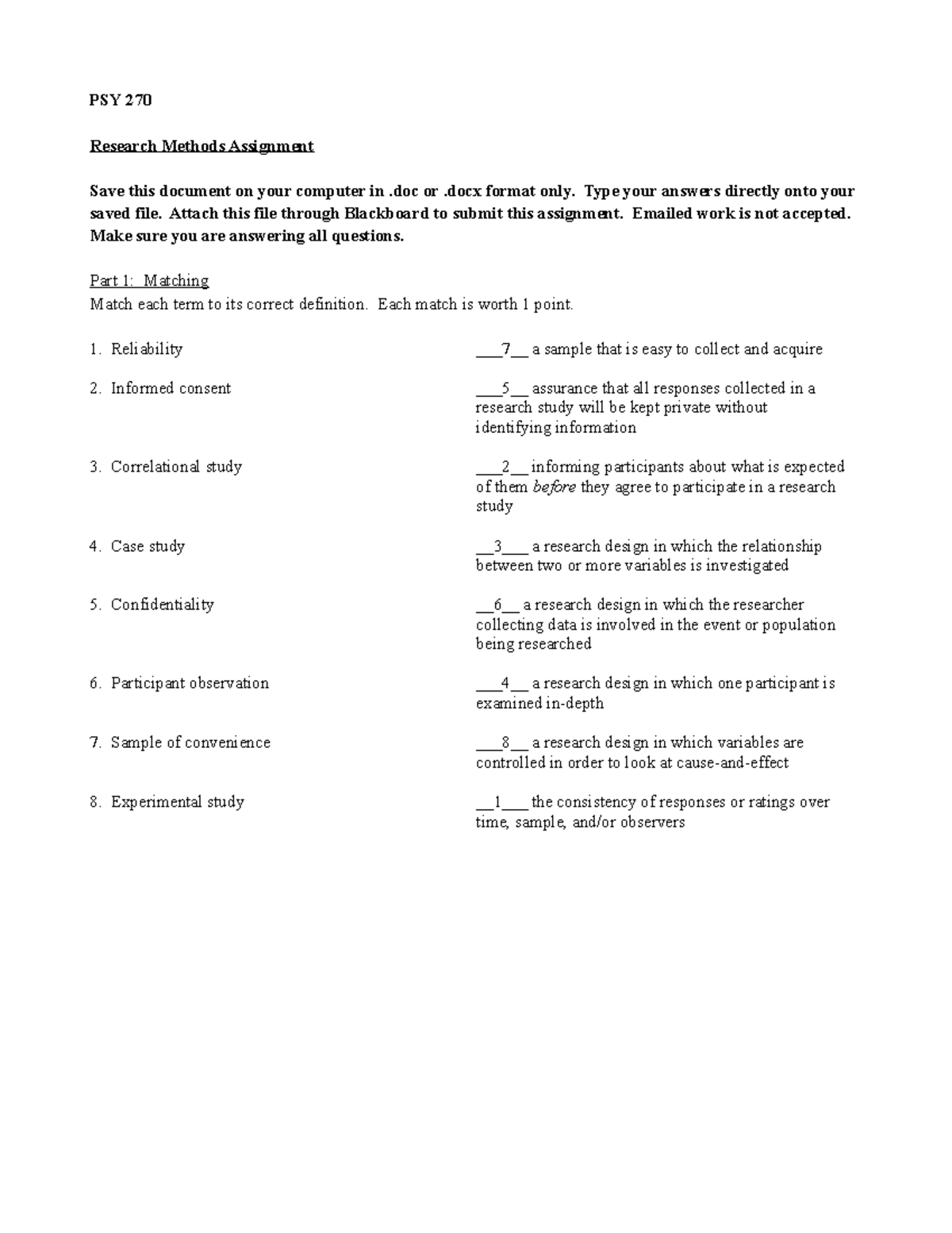 Research Methods Assignment rev FA16 - PSY 270 Research Methods ...