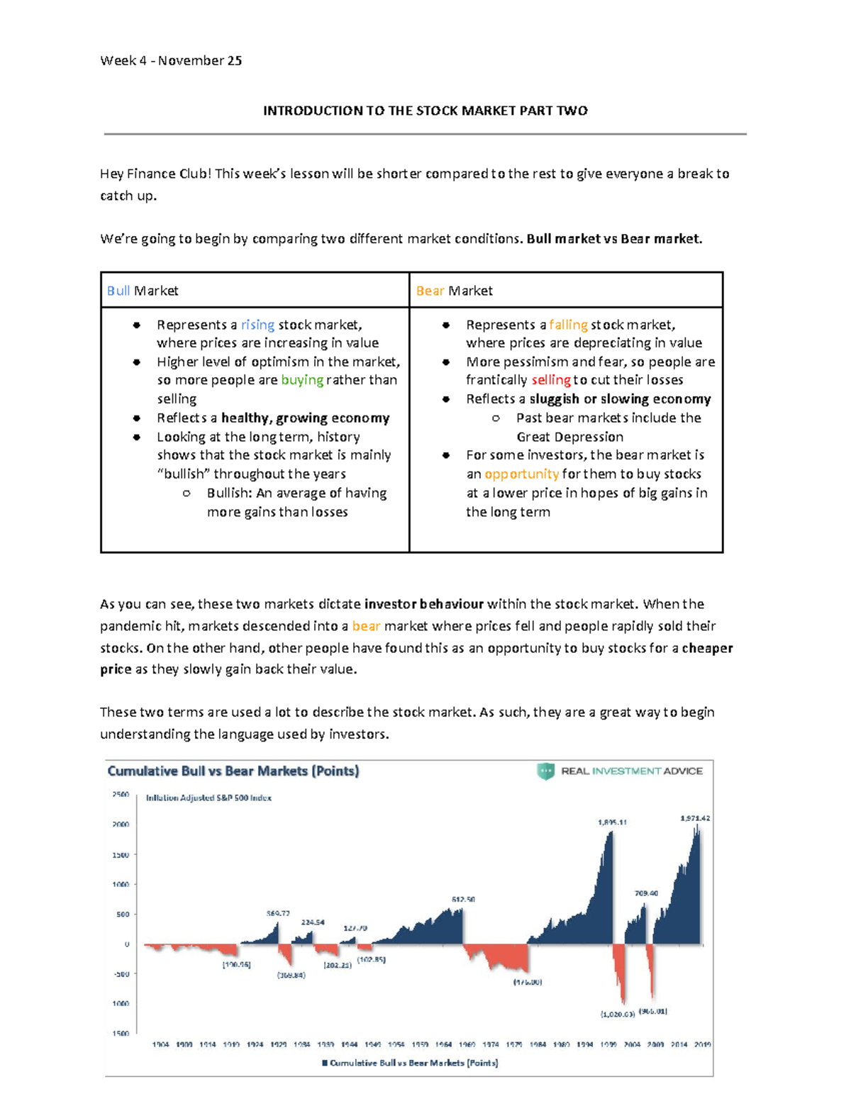 Finance Club PDF 4 - Week 4 - November 25 INTRODUCTION TO THE STOCK ...