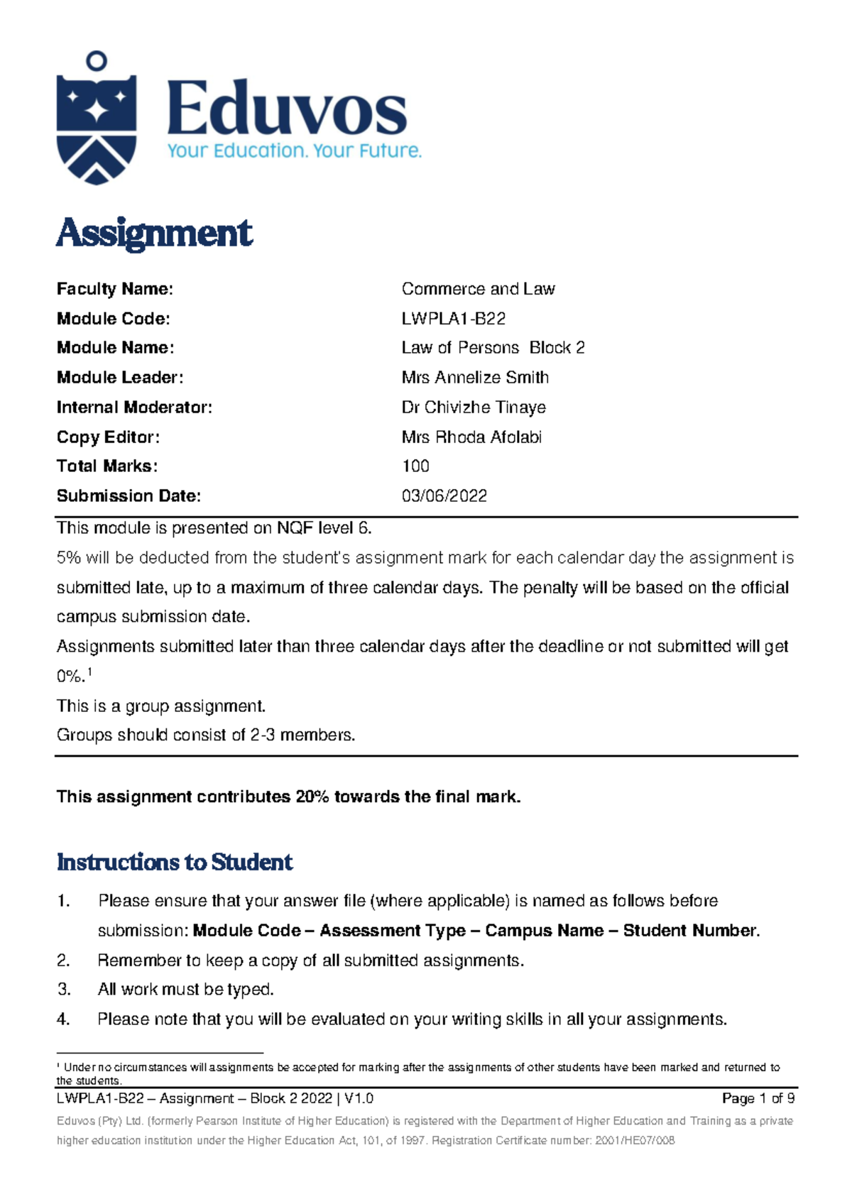 Lwpla 1-B22 - Assignment B2 2022 (V1 - LWPLA1-B22 – Assignment – Block ...