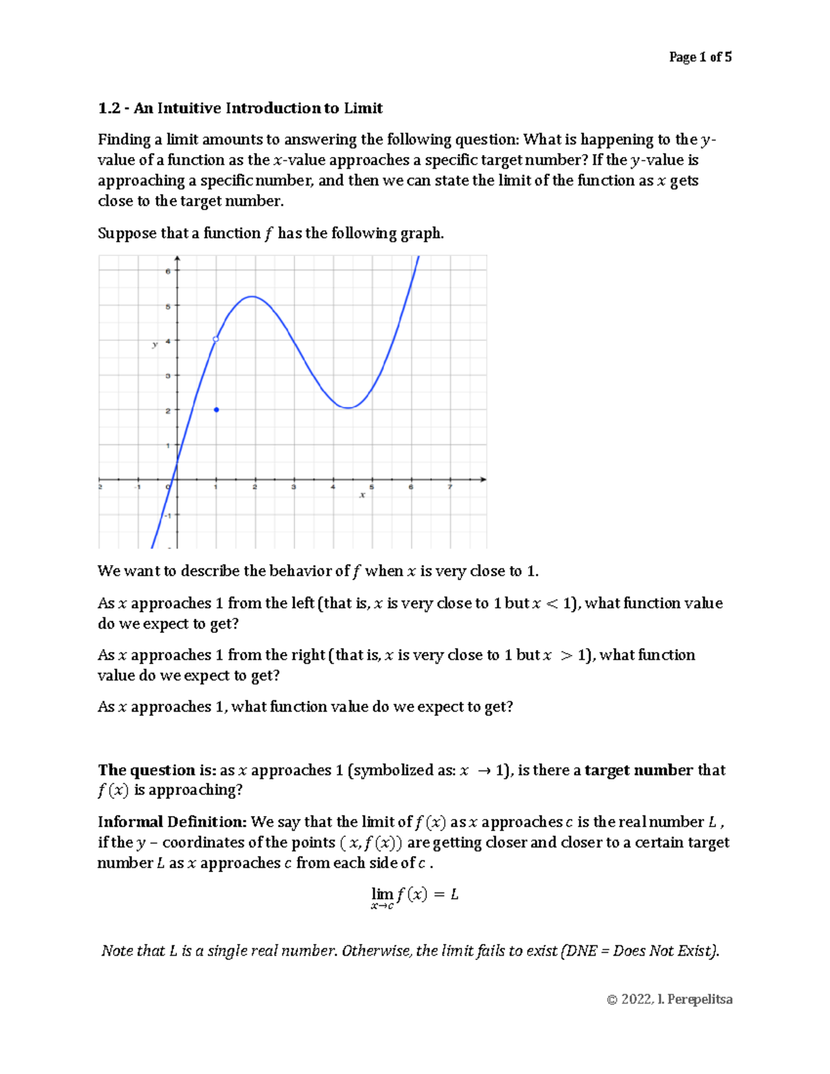 Chapter 1.2 - An Intuitive Introduction to Limit - 1 - An Intuitive ...