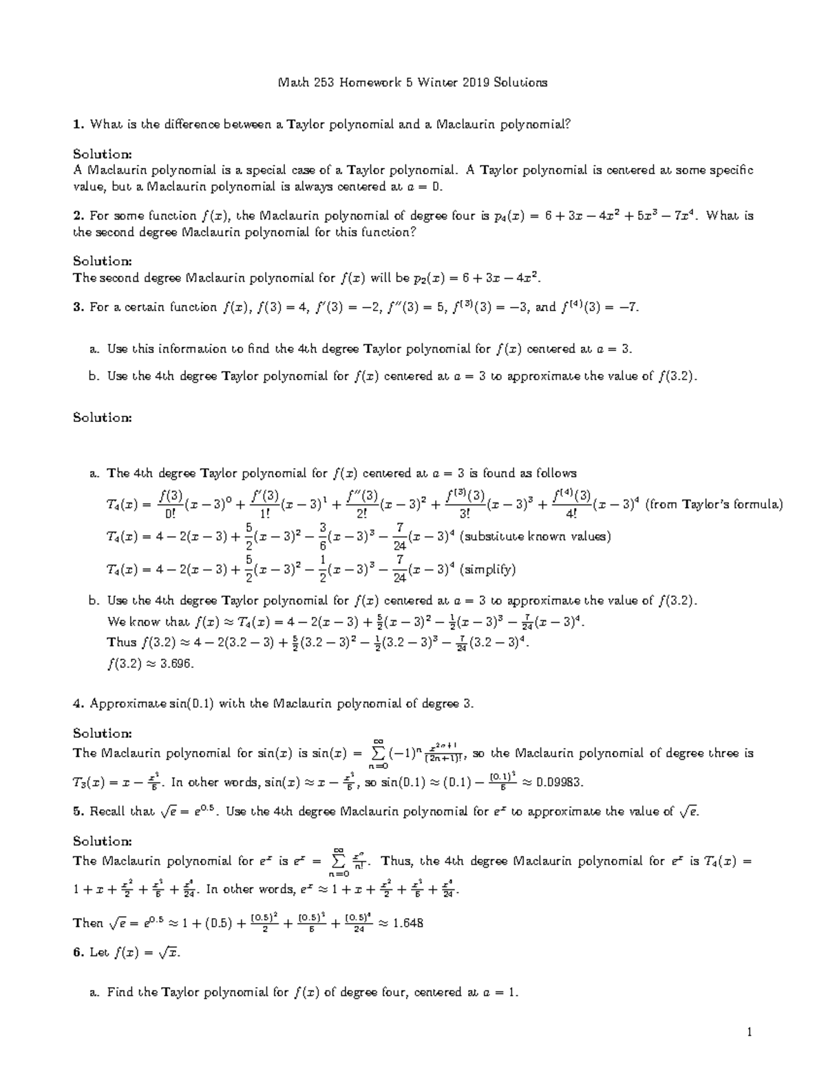 HW 5 Solutions - Math 253 Homework 5 Winter 2019 Solutions 1 is the ...