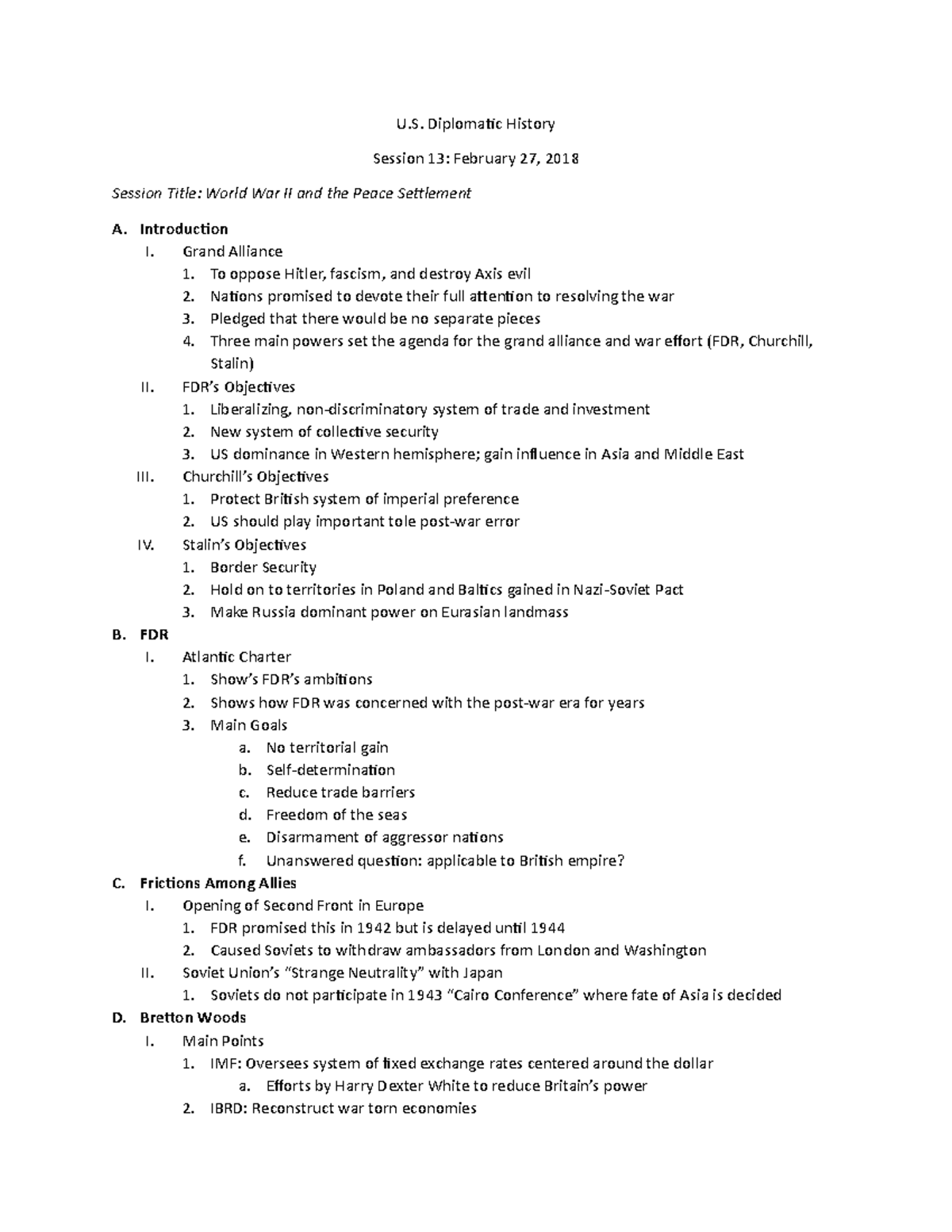 Session 13 Notes - Upload - U. Diplomatic History Session 13: February ...