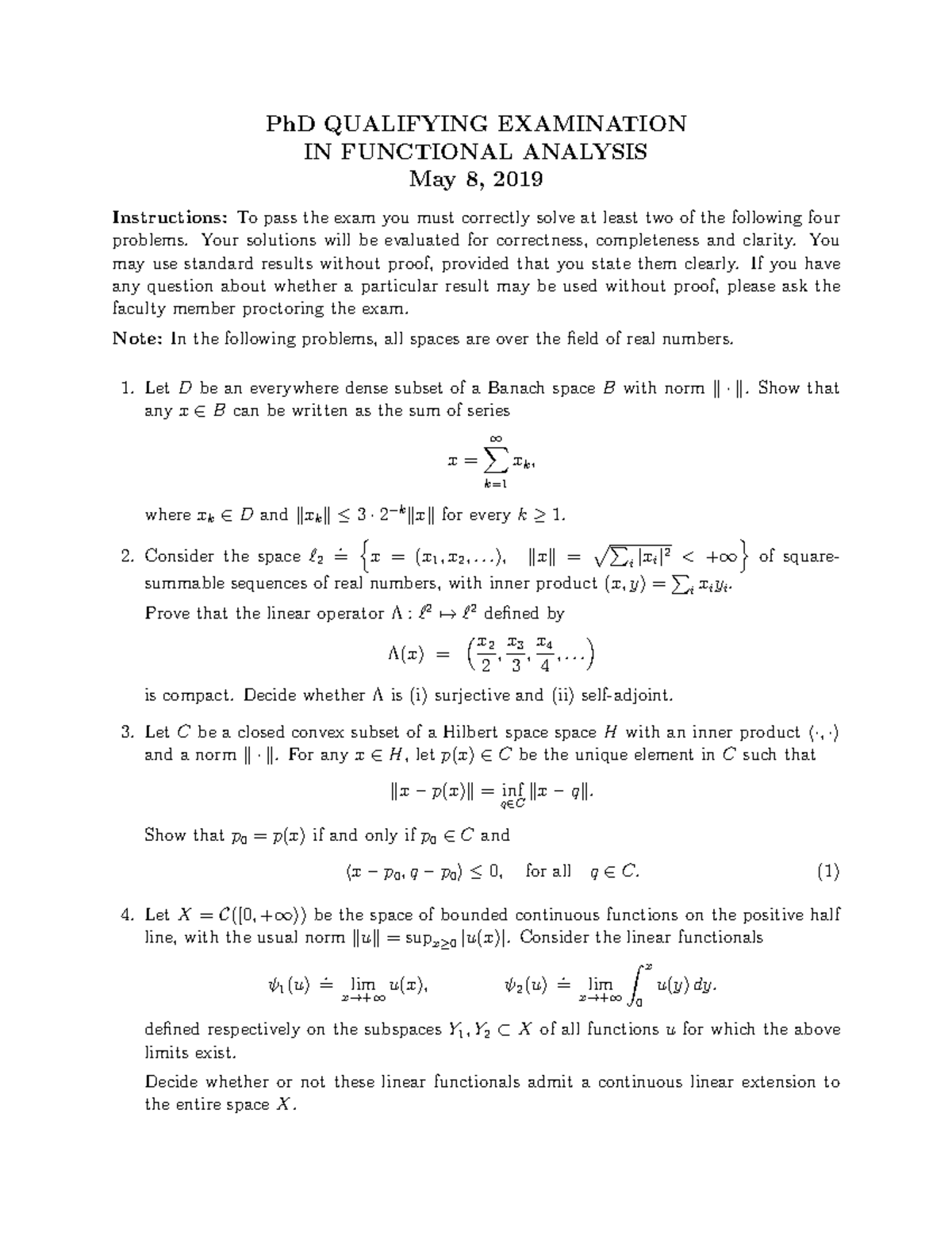 2019 05 Functional Analysis - PhD QUALIFYING EXAMINATION IN FUNCTIONAL ...