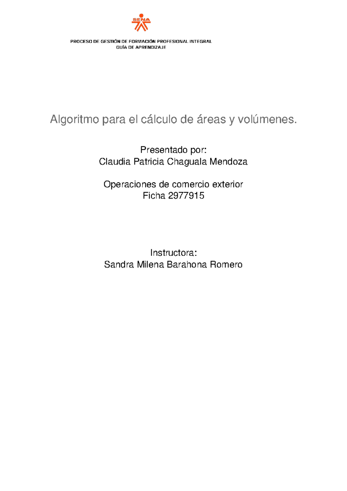 Algoritmo Claudia Chaguala - Algoritmo para el cálculo de áreas y ...