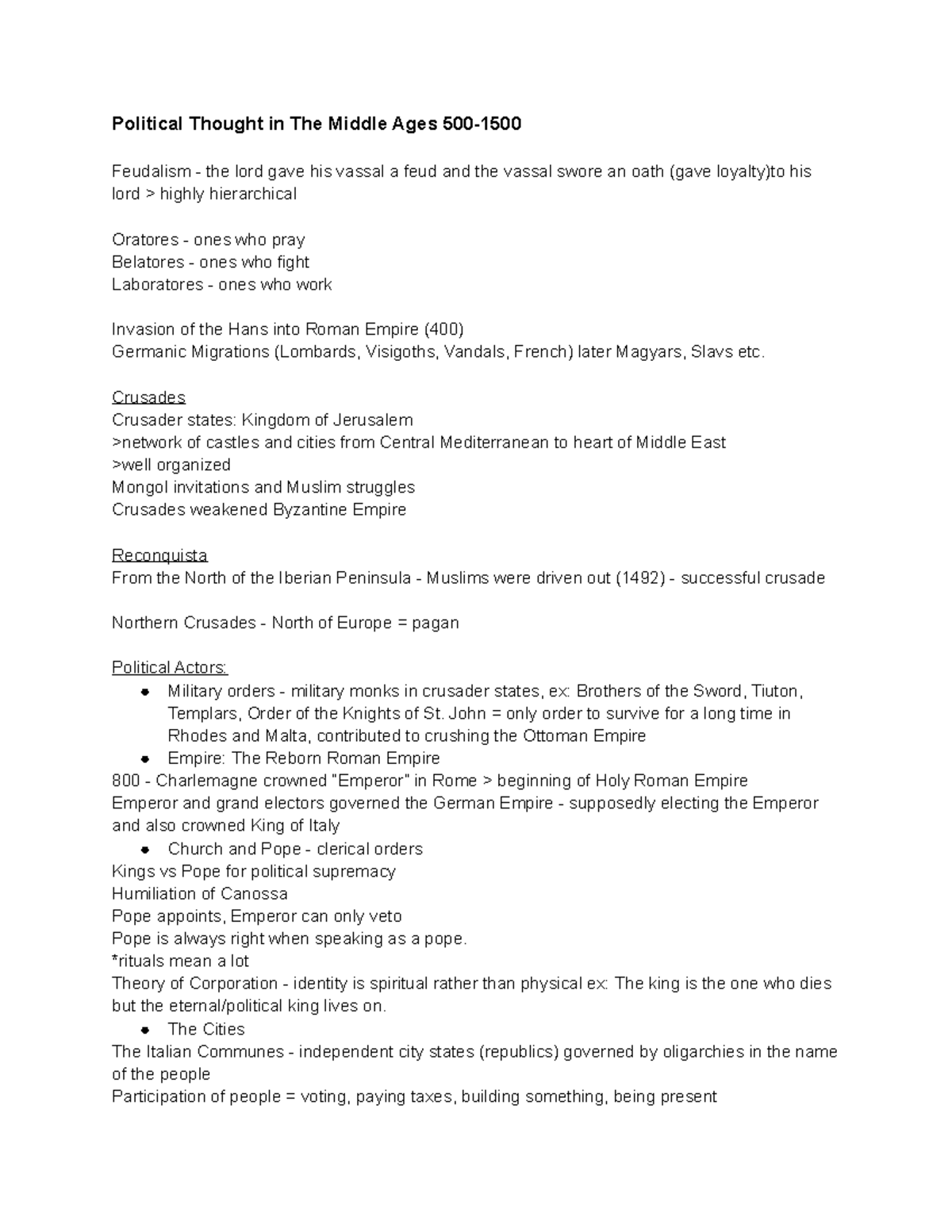 History of Political Thought 1 Week 4 - Political Thought in The Middle ...