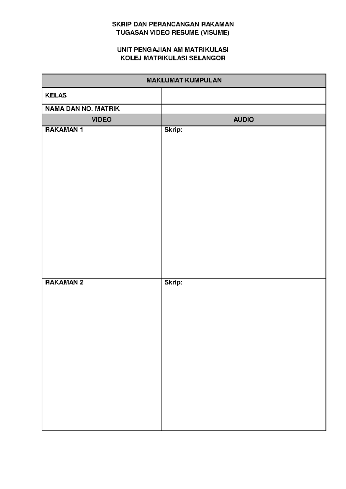 Template Skrip DAN Perancangan Rakaman - Pengajian Am - SKRIP DAN ...