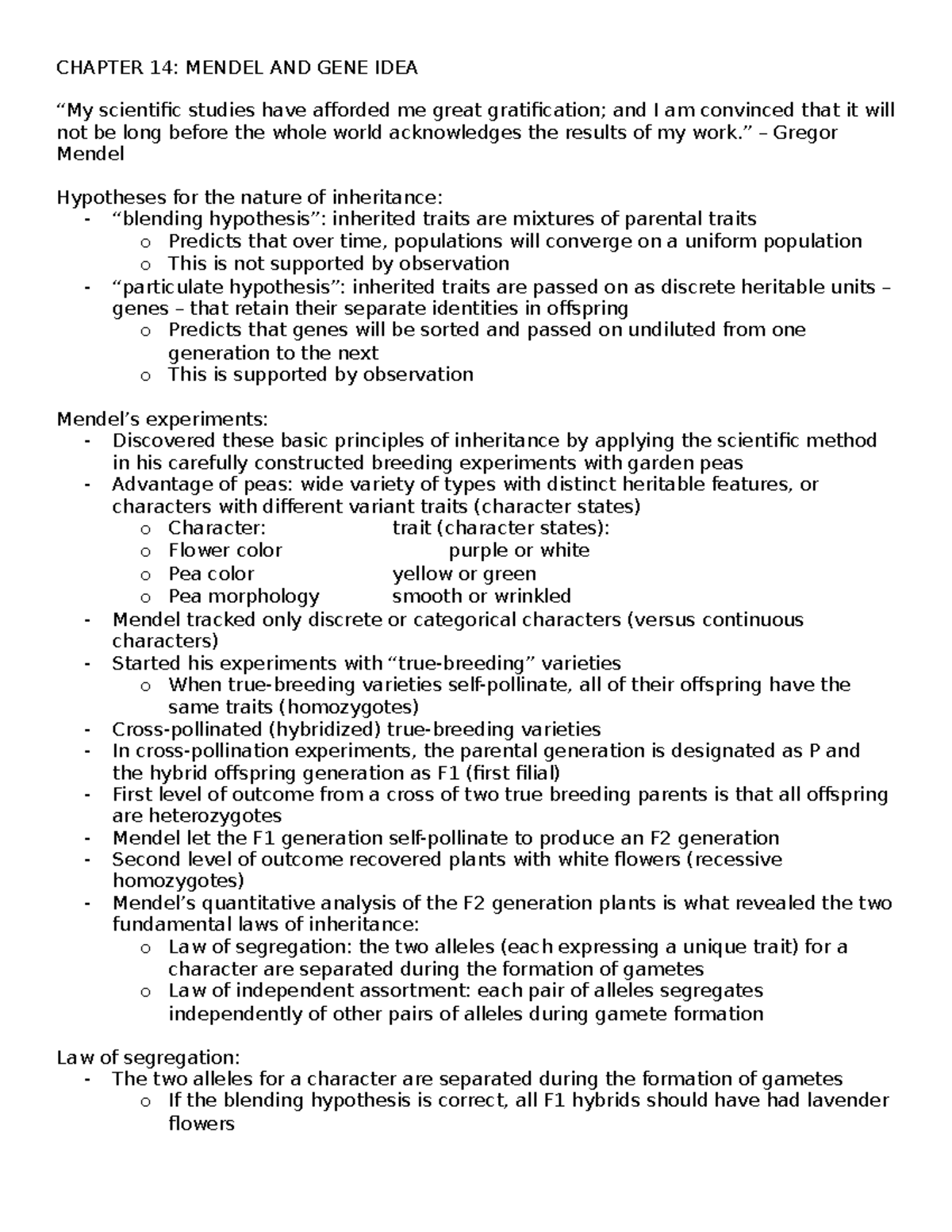 Mendel and Gene Idea: Inheritance and Laws - Studocu