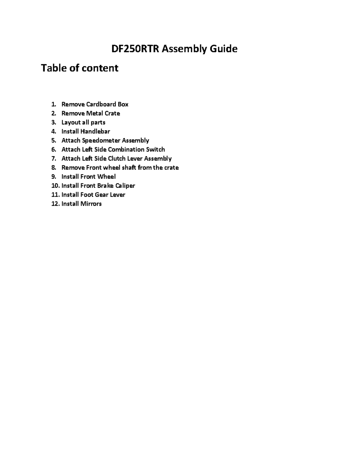 DF250RTR Assembly Guide PDF - DF250RTR Assembly Guide Table of content ...