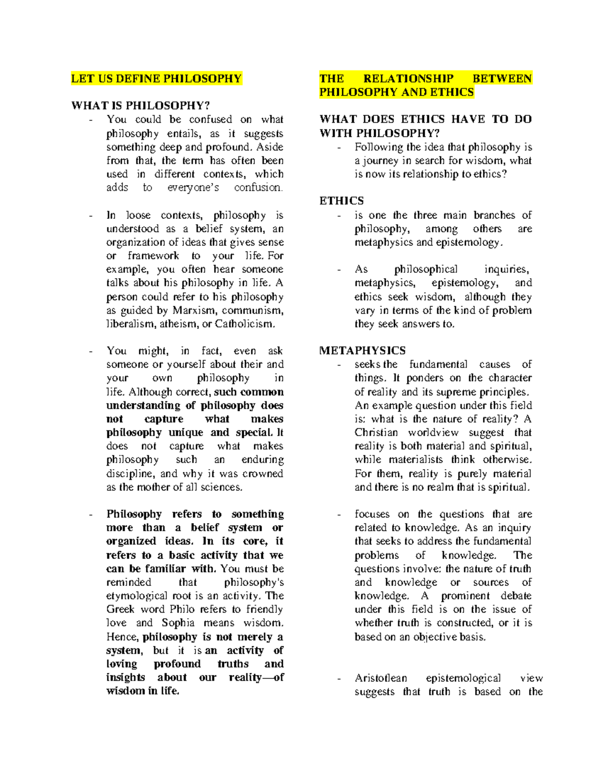Manla Ethics Prelim Exam - LET US DEFINE PHILOSOPHY WHAT IS PHILOSOPHY ...