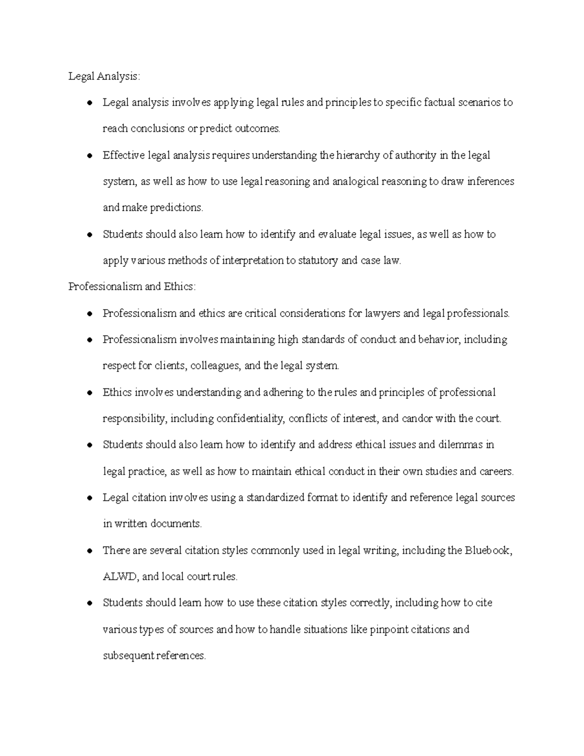 Leagal Skills I Notes Part 2 - Legal Analysis: Legal analysis involves ...