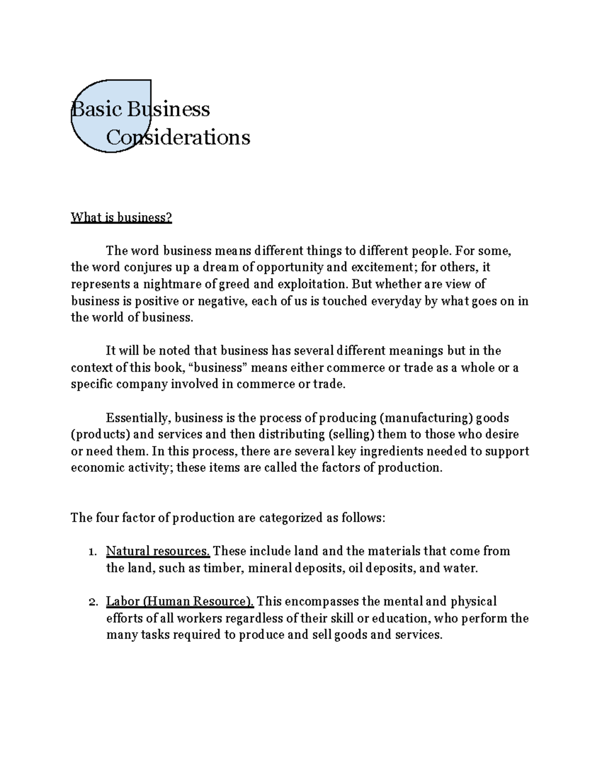 Basic business consideration - Basic Business Considerations What is ...