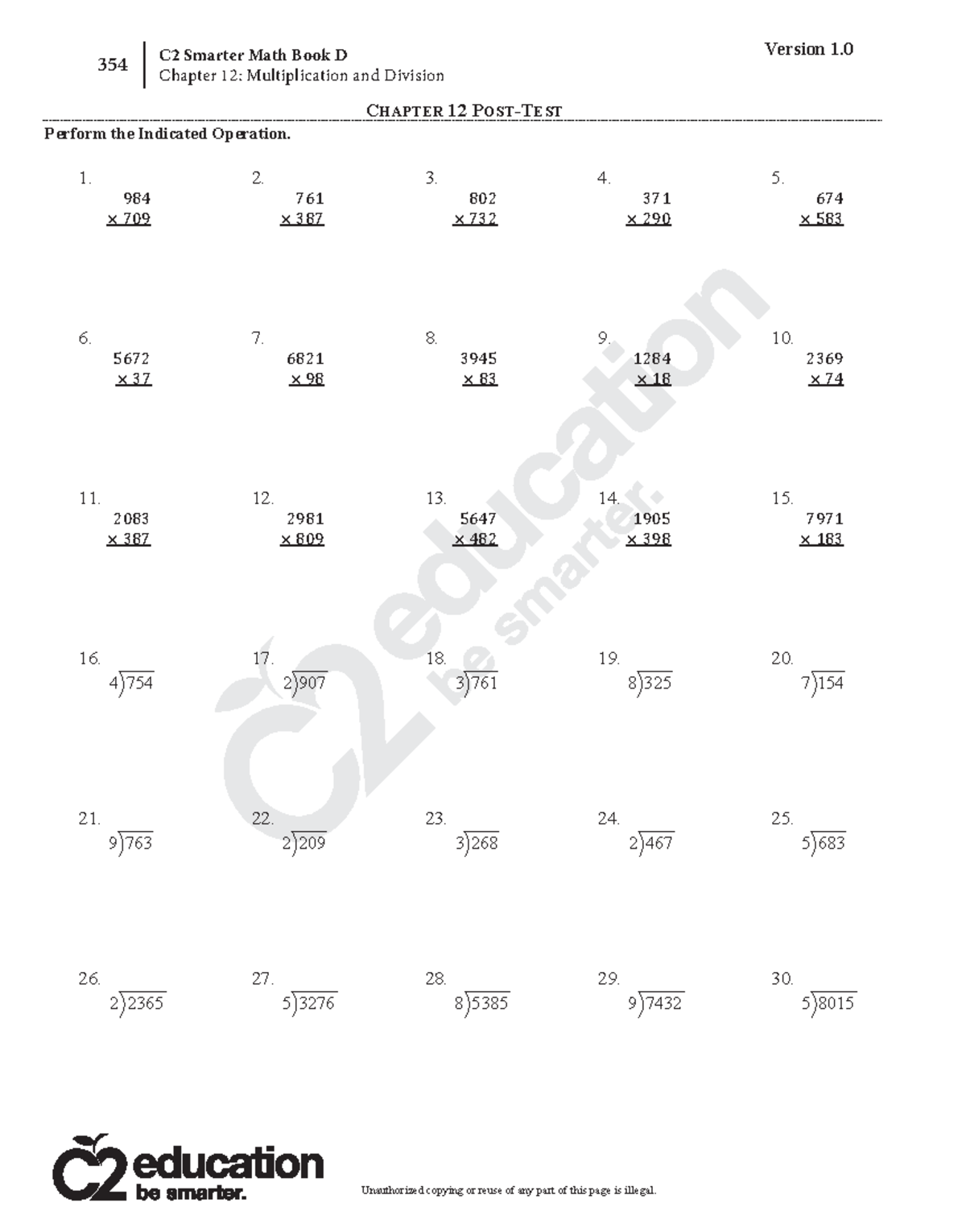 Smarter Math D - Chapter 12 Post-Test - Multiplication and Division ...
