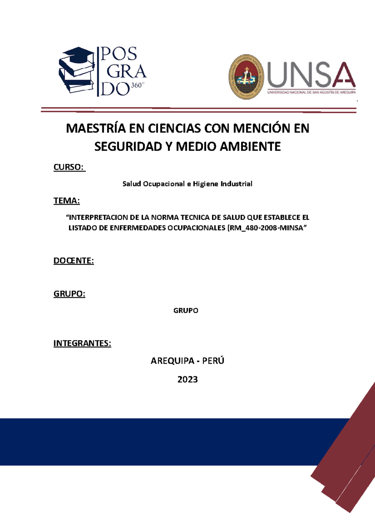 Iterpretacion RM 480-2008 Minsa, Grupo - MAESTRÍA EN CIENCIAS CON MENCIÓN EN SEGURIDAD Y MEDIO ...