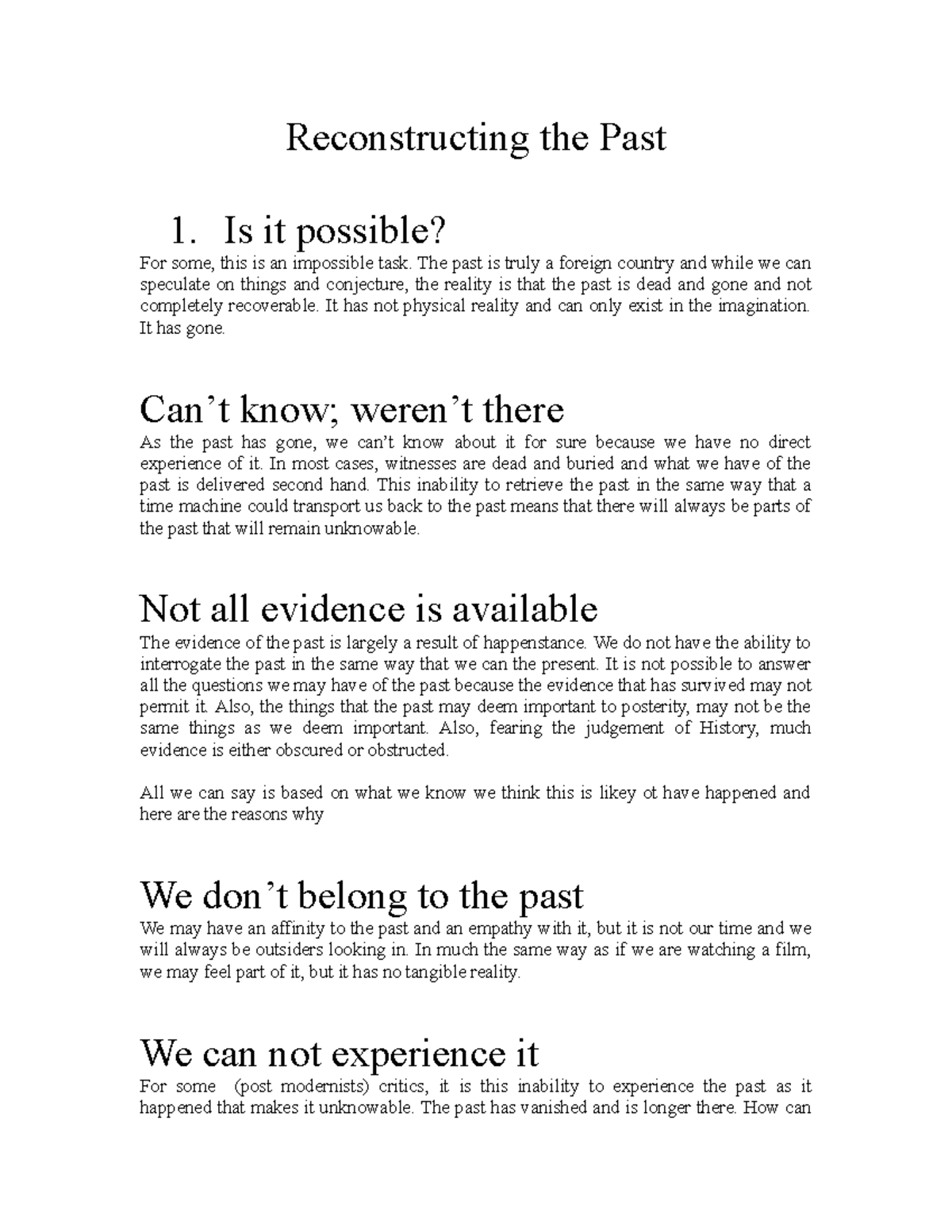 Reconstructing the Past (lengthy lecture notes) - Reconstructing the ...