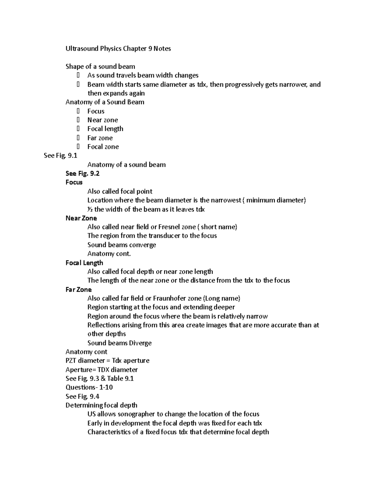 Ult physics ch 9 notes - ........... - Ultrasound Physics Chapter 9 ...
