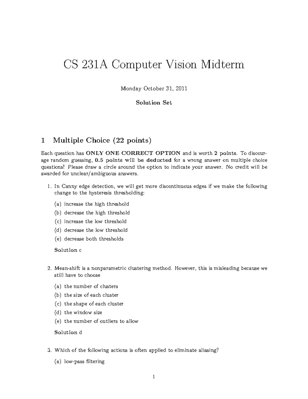 Computer Vision CS 231A Midterm solution - CS 231A Computer Vision ... Computer Vision CS 231A Midterm solution - CS 231A Computer Vision ...