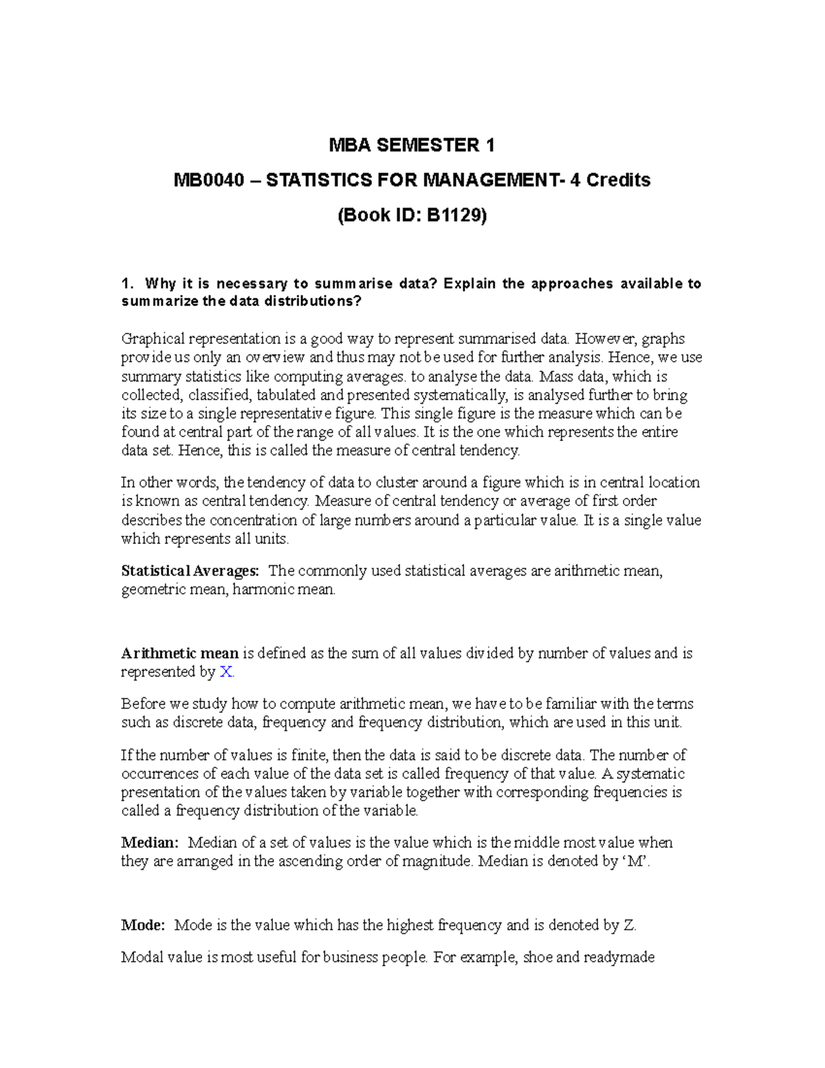 MB0040 1 Statistics For Management - MBA SEMESTER 1 MB0040 – STATISTICS ...