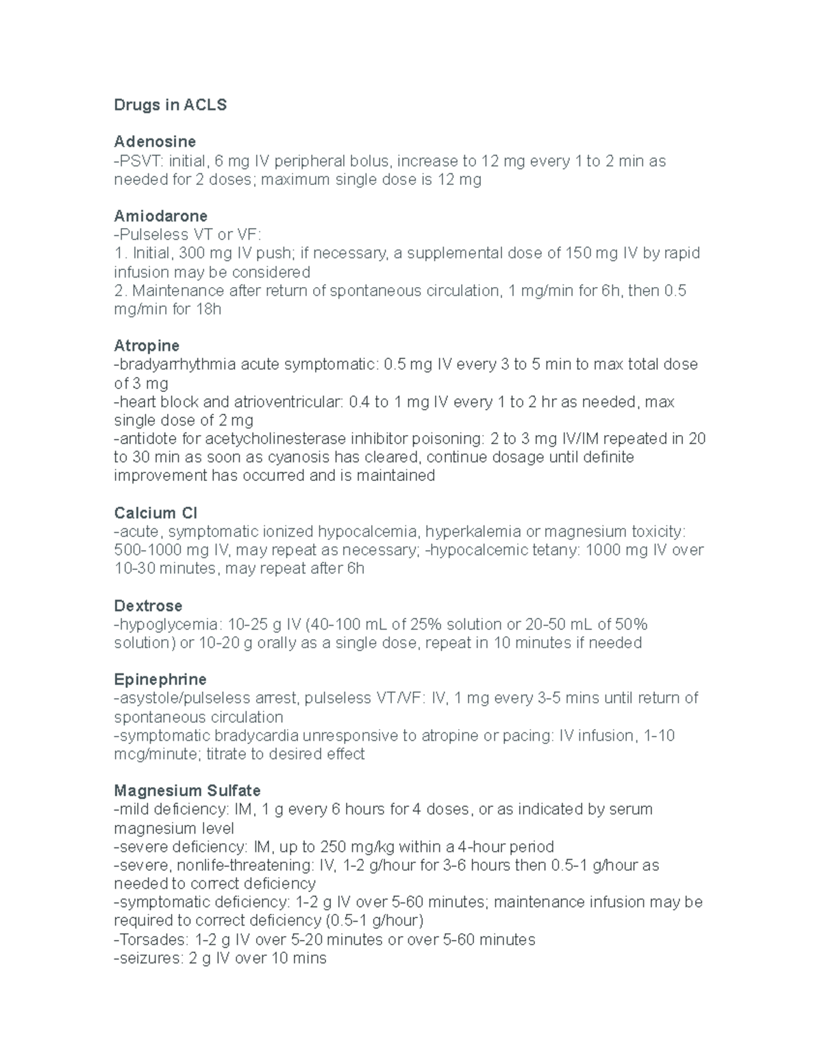 Drugs in ACLS - Medicamentos y dosis utilizados en un escenario de ...
