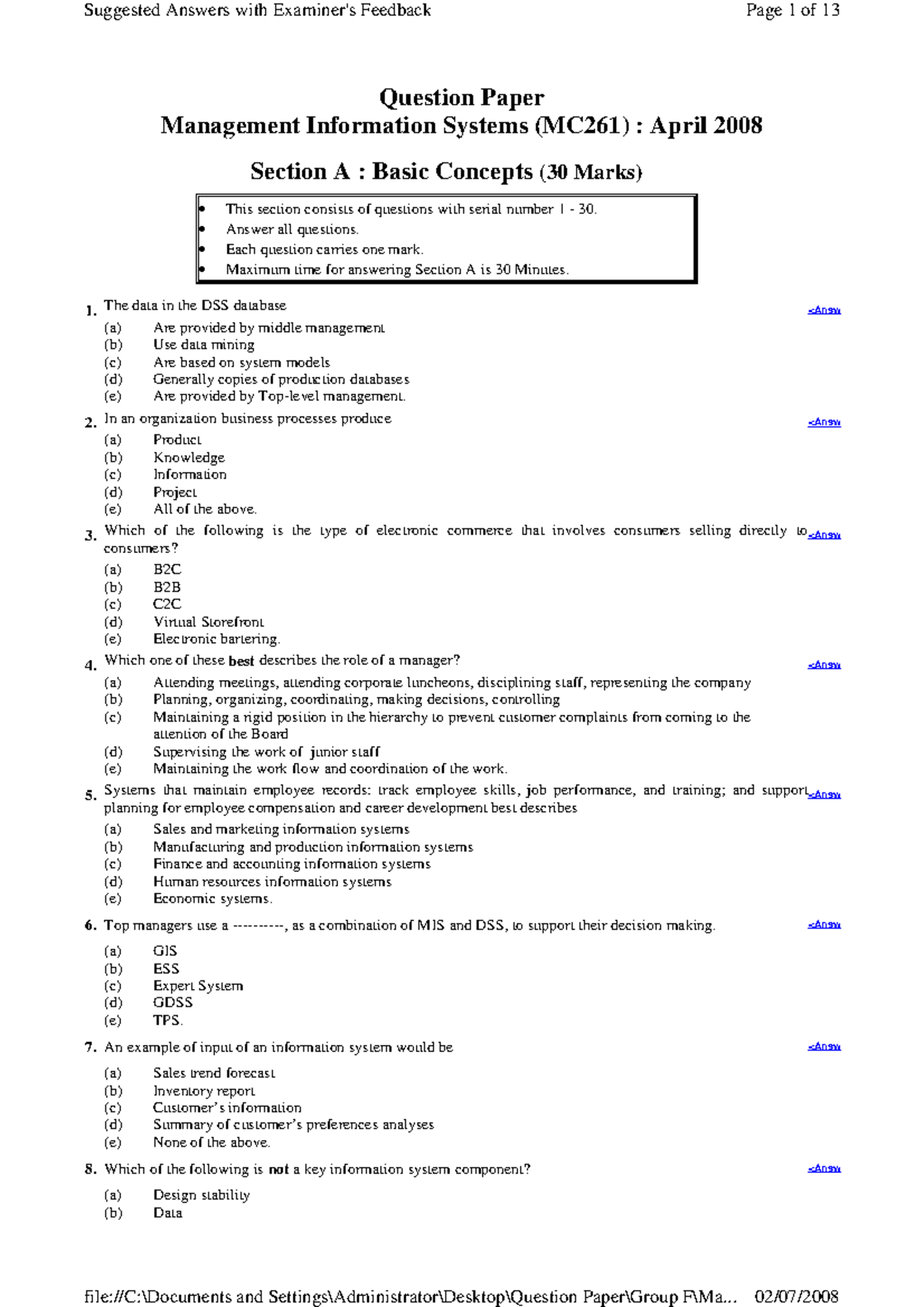 Management Information Systems-0408 - Question Paper Management ...