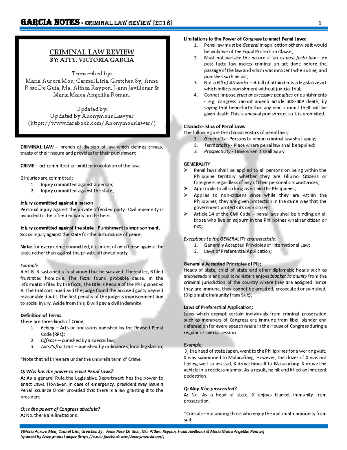 Prosec-notes-2018 - Prosec Garcia notes - [Maria Aurora Mon, Carmel ...