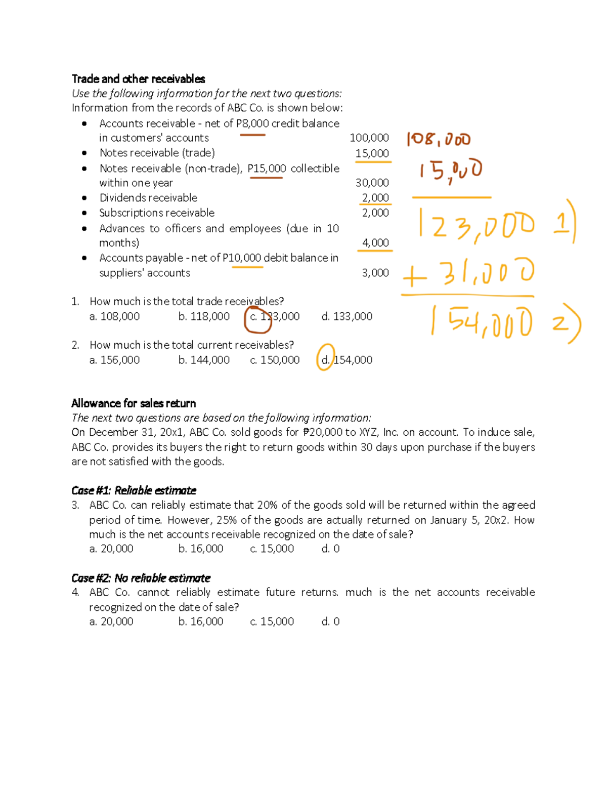 AR-problems - Trade and other receivables Use the following information ...
