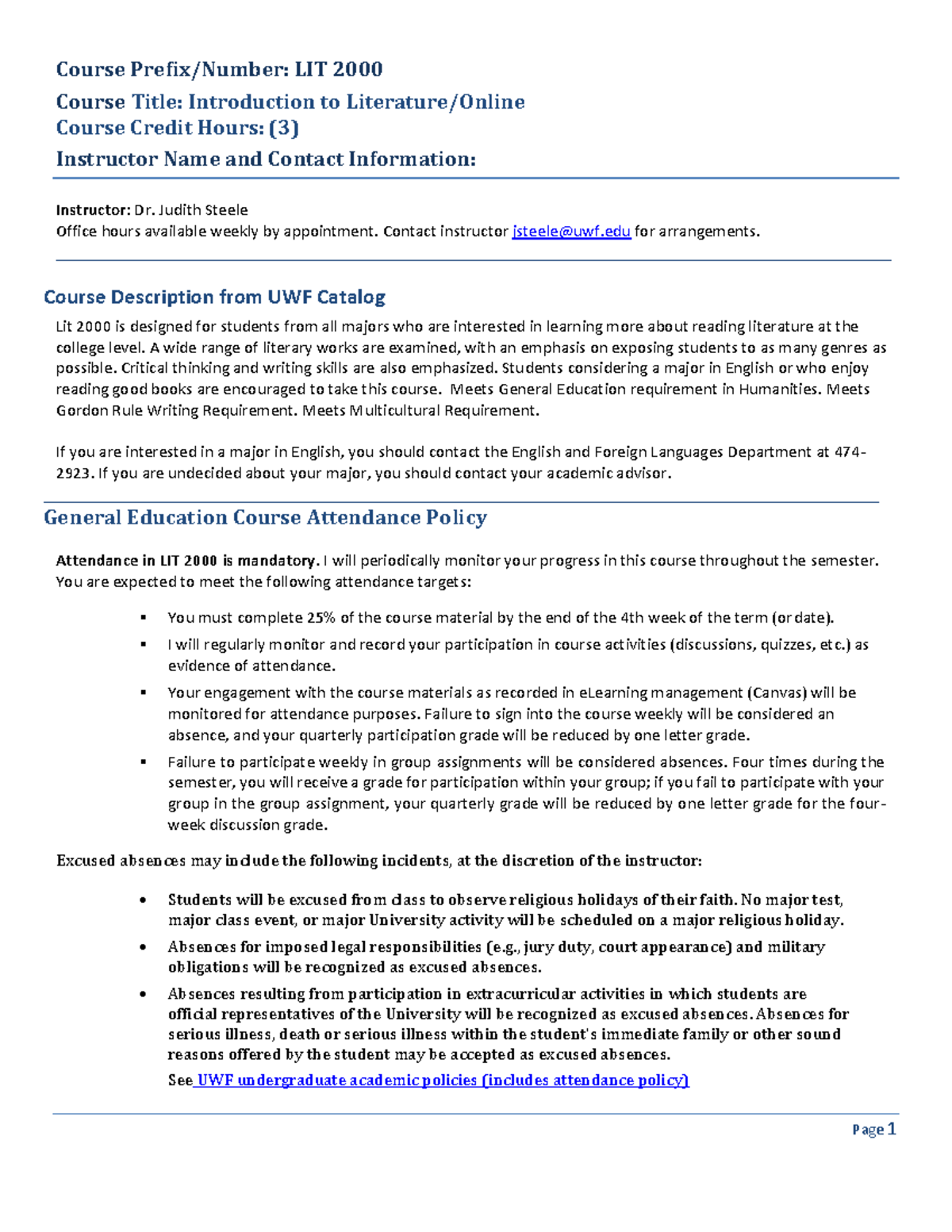 Syllabus - Judith Steele - Warning: TT: undefined function: 32 Warning: TT: undefined function ...