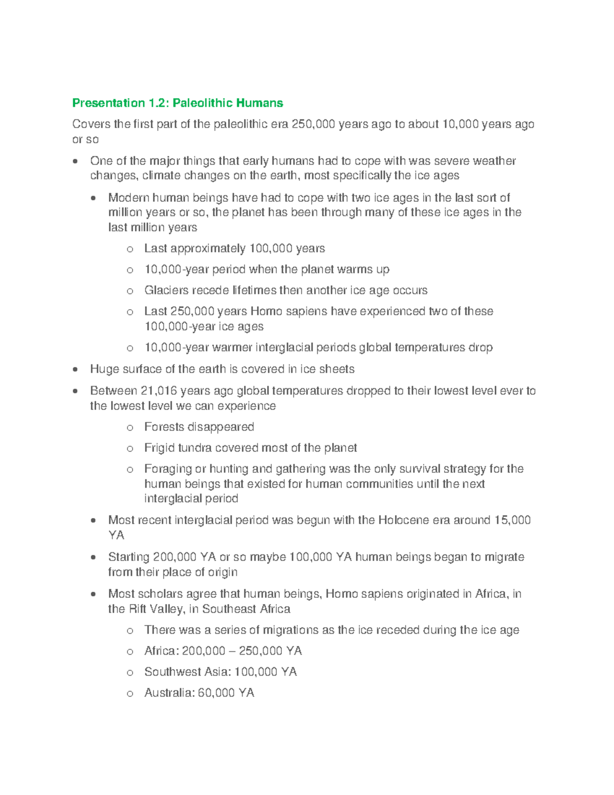 Presentation 1.2 Paleolithic Humans - Survey of Early world history ...