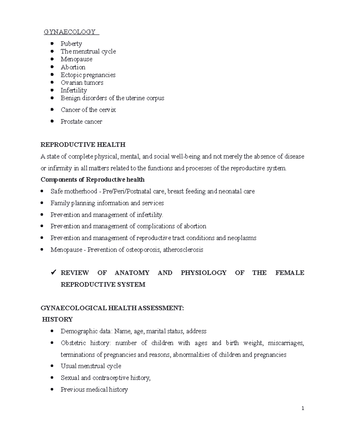 Gynecology notes - GYNAECOLOGY Puberty The menstrual cycle Menopause ...