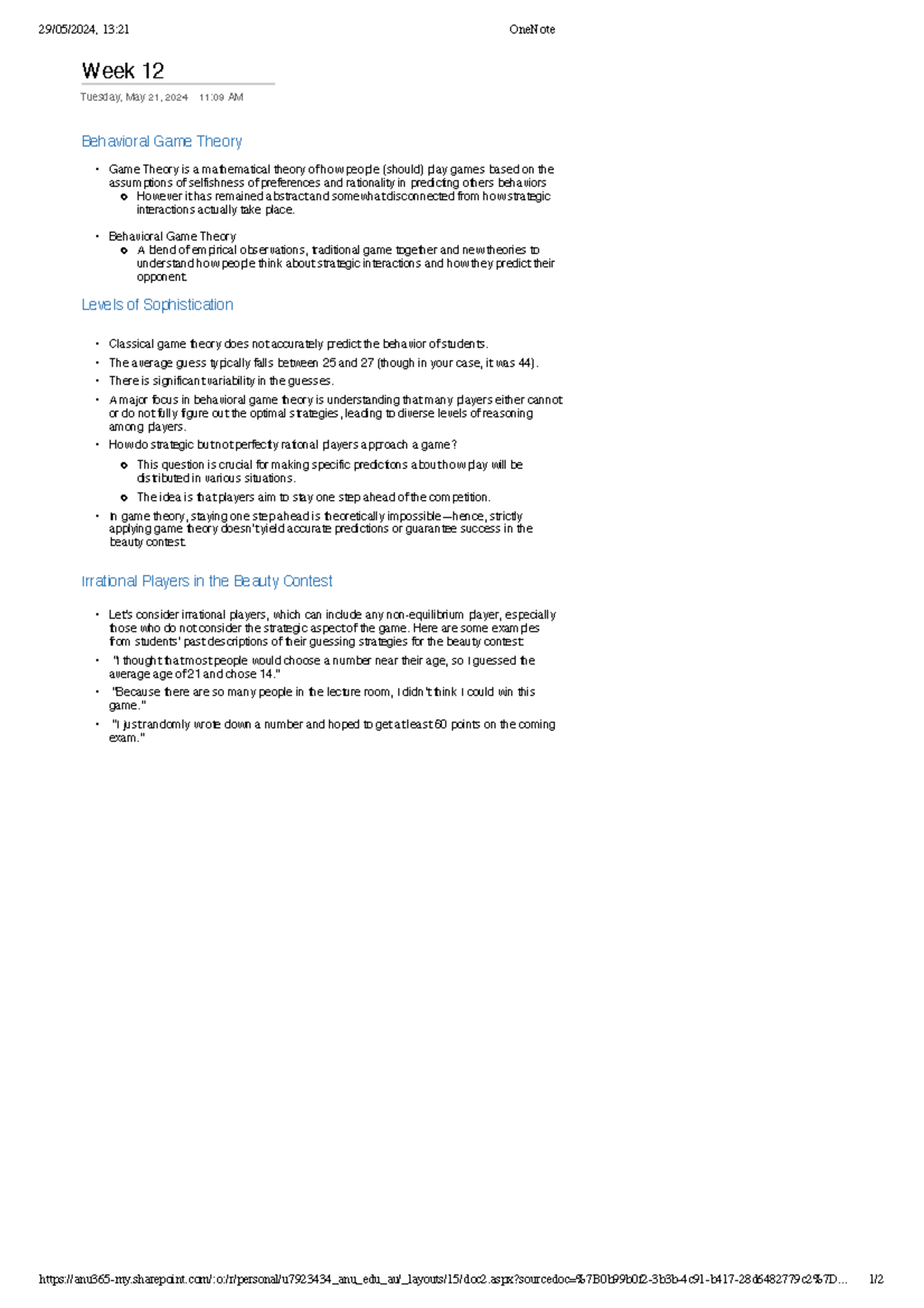 Week 12 - ECON 1101 - Half week 11 featured - 29/05/2024, 13:21 OneNote ...