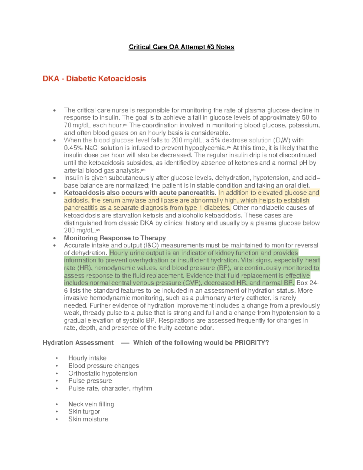 Critical Care OA Notes -#3 - Critical Care OA Attempt #3 Notes DKA ...