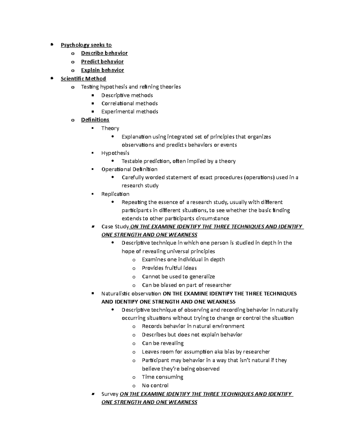 Scientific Method Chap 1PP - Psychology seeks to o Describe behavior o ...