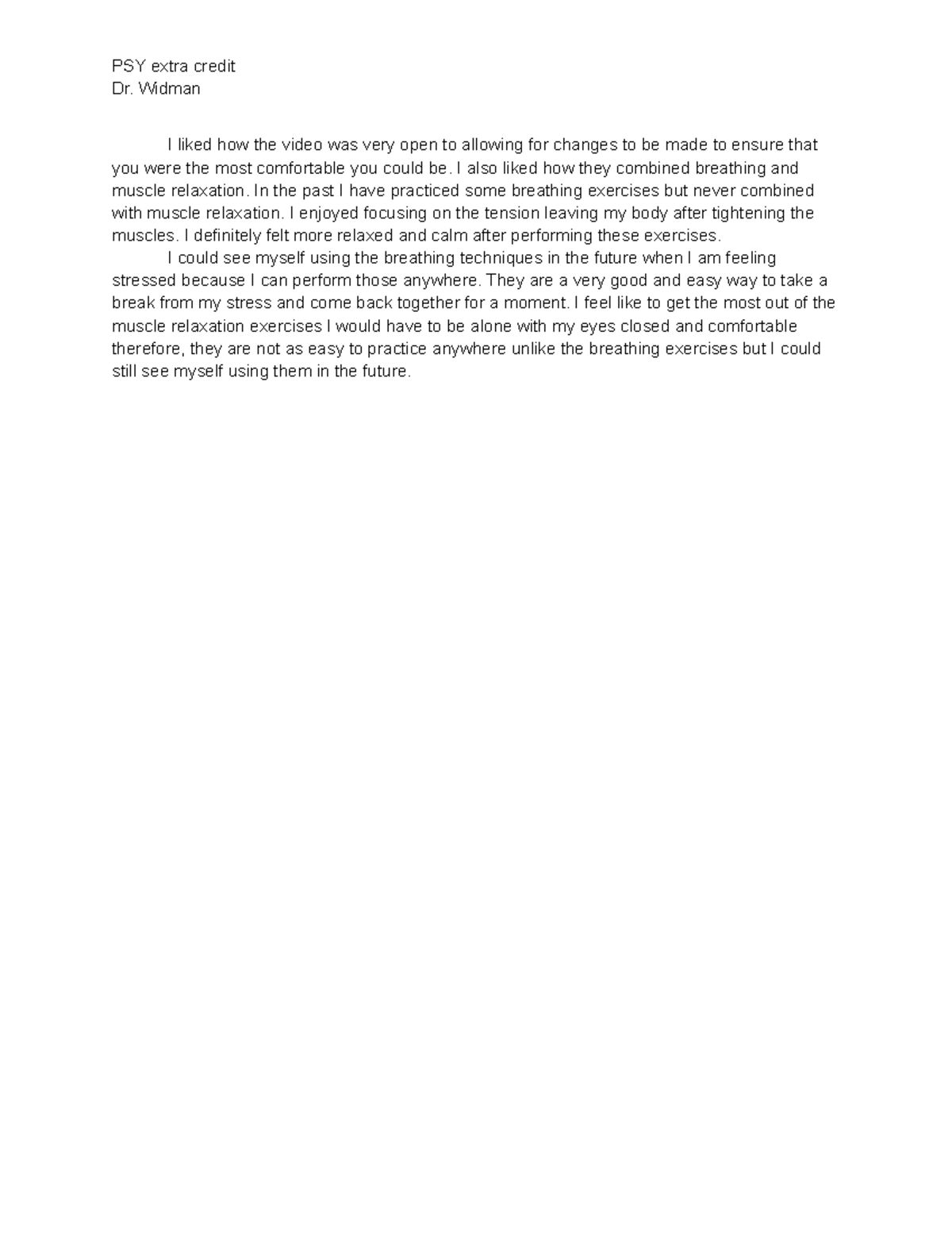 PSY extra credit - PSY 200 Intro to Psychology - Laura Widman - PSY ...