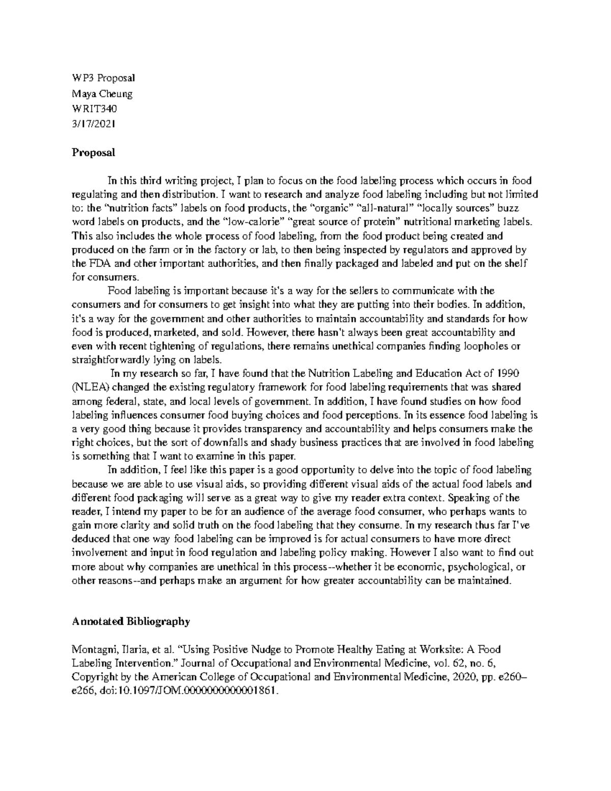 Writing Project 3 Proposal for paper - WP3 Proposal Maya Cheung WRIT 3 ...