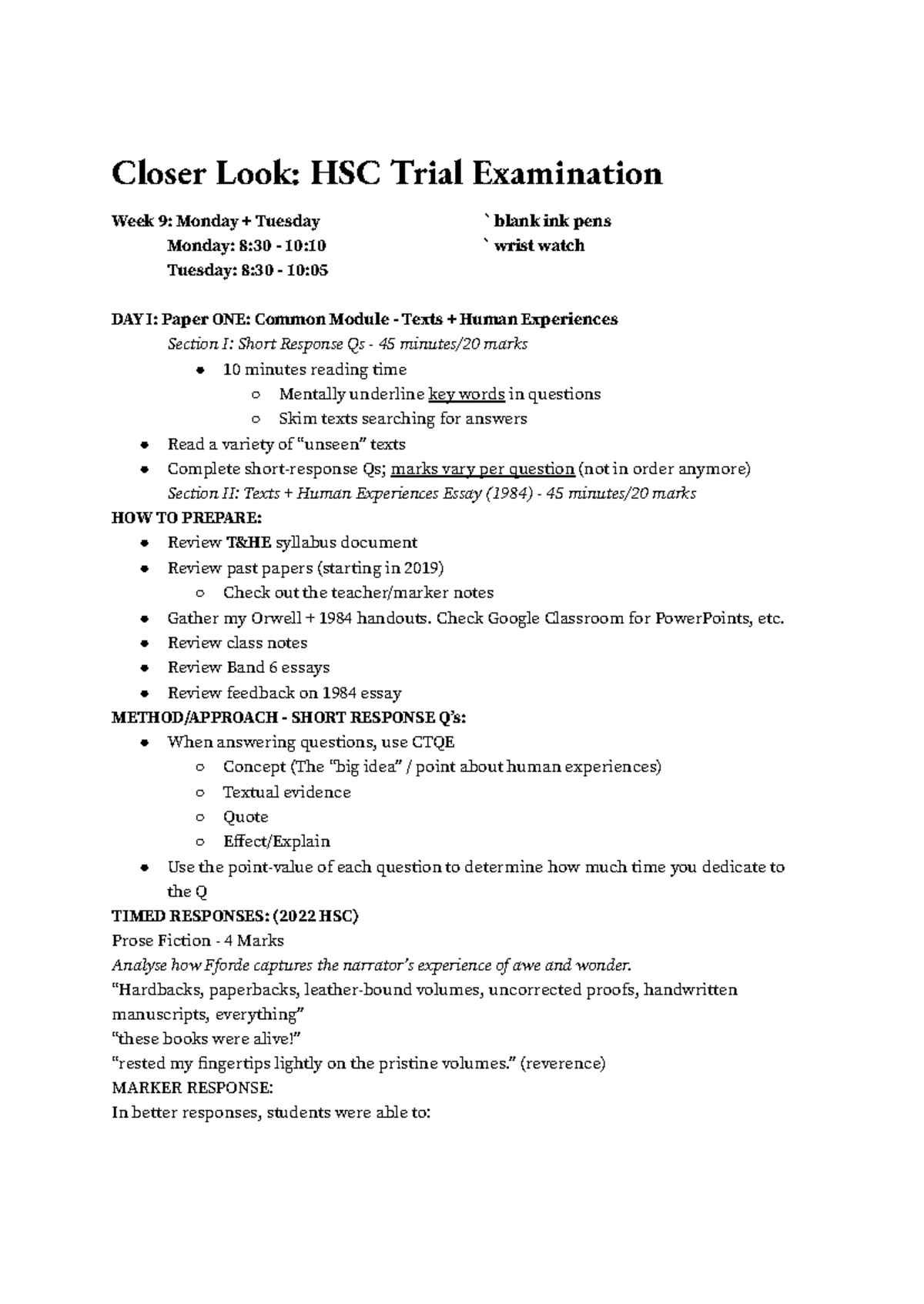 ADV ENG Trial - Study guide - Closer Look: HSC Trial Examination Week 9 ...