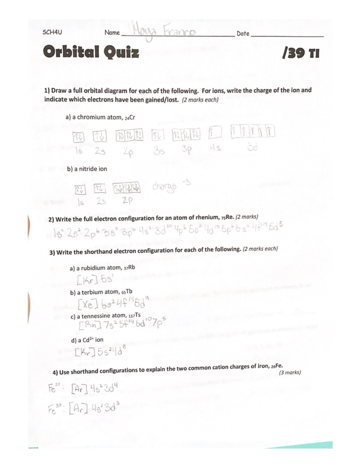 Orbital Quiz - Practice - Chem 323 - Studocu