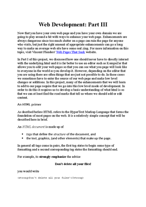 Web Development - Part III - Web Development: Part III Now that you ...