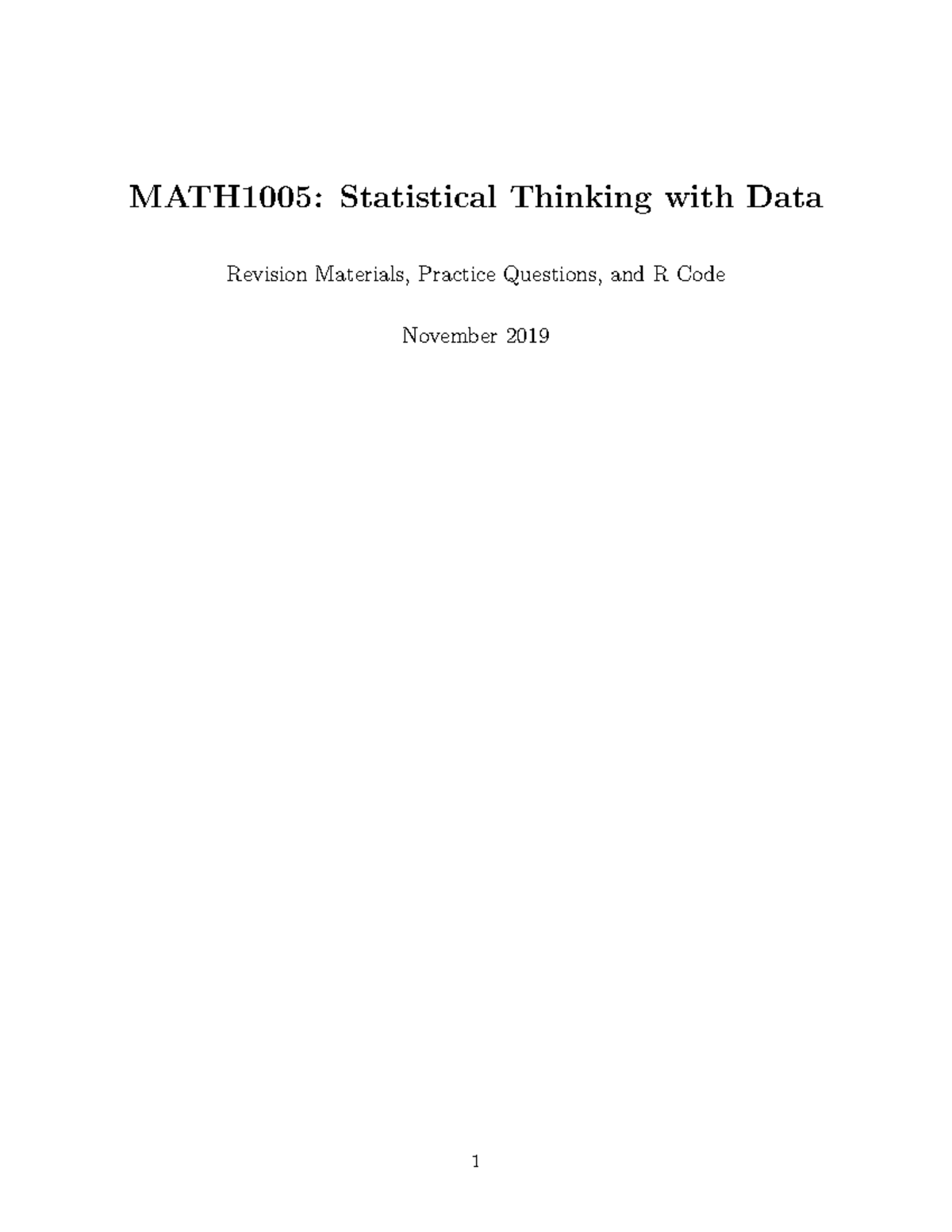 MATH1005-Notes - Fully covered notes - MATH1005: Statistical Thinking ...