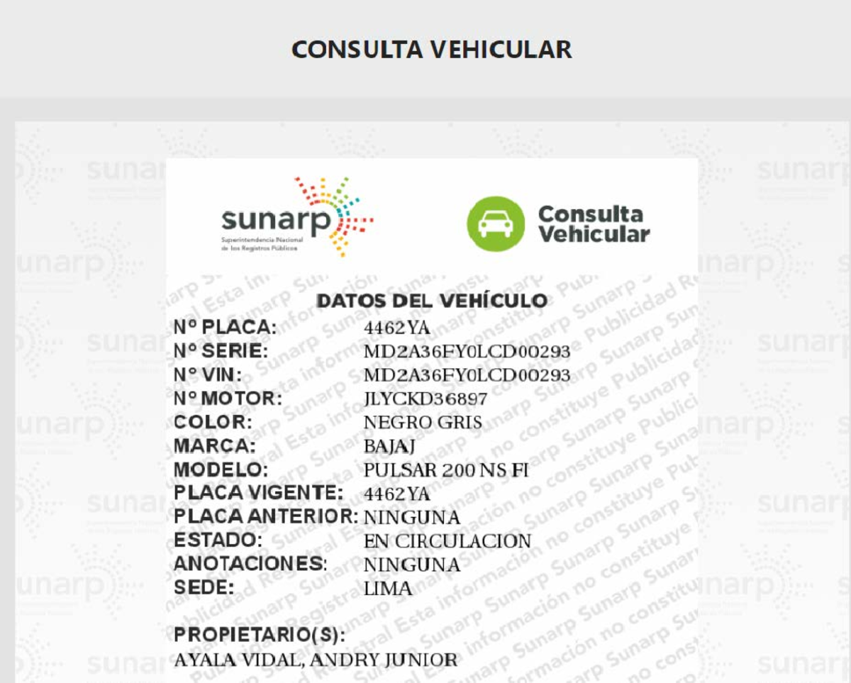 Placa de moto torito - asdsadsadasda - CONSULTA VEHICULAR Consulta sunarp Vehicular ...