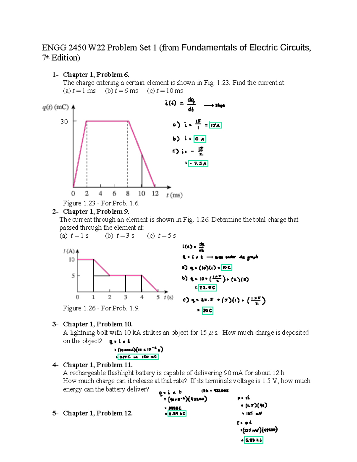 Problem Set 1 - Chapter 1 practice - ENGG 2450 W22 Problem Set 1 (from ...