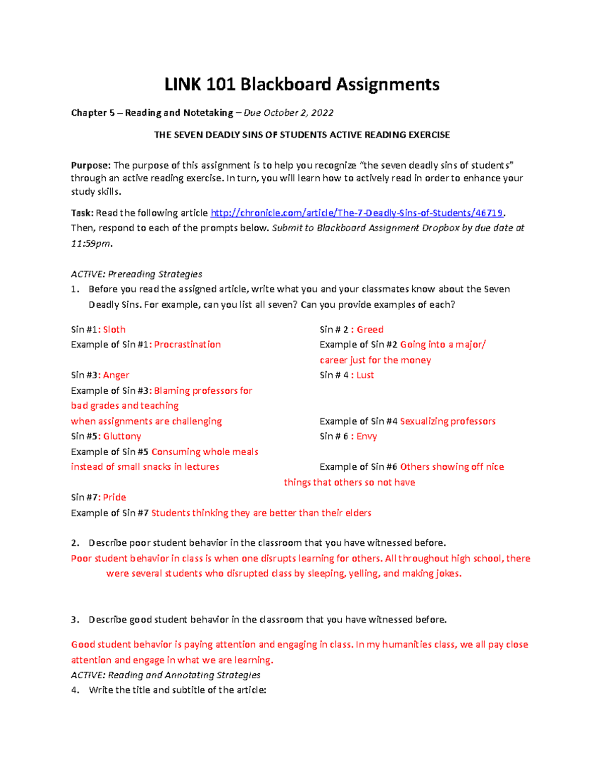 Chapter 5 Blackboard Assignment - LINK 101 Blackboard Assignments Chapter 5 – Reading and ...