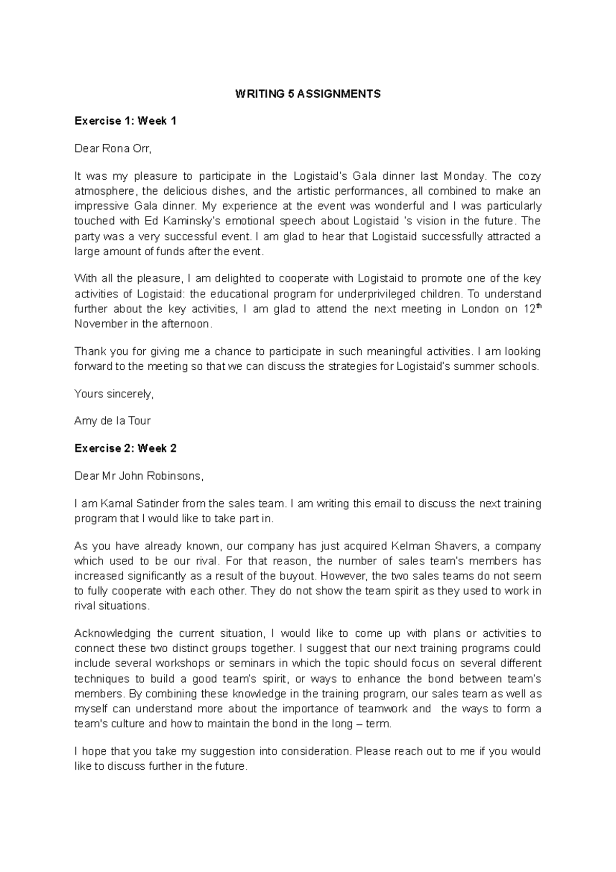 Writing 5 Exercises for Business English - WRITING 5 ASSIGNMENTS ...
